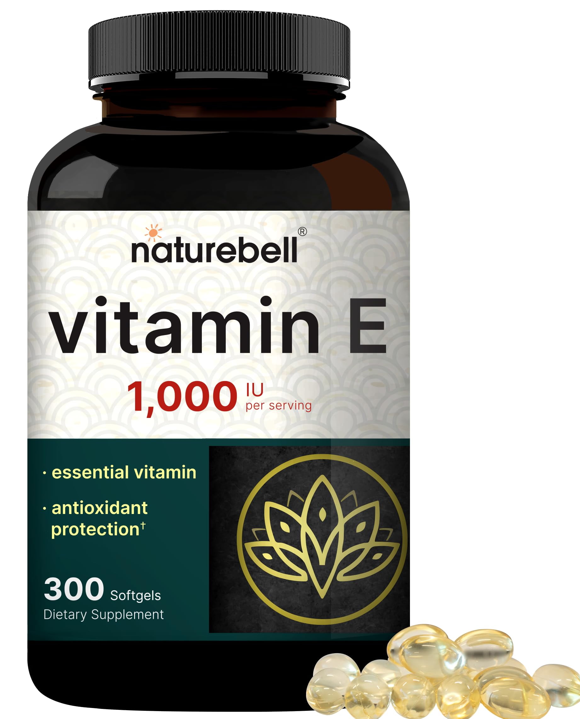 Cápsulas blandas de aceite de vitamina E Supplement NatureBell, 1000 UI ...
