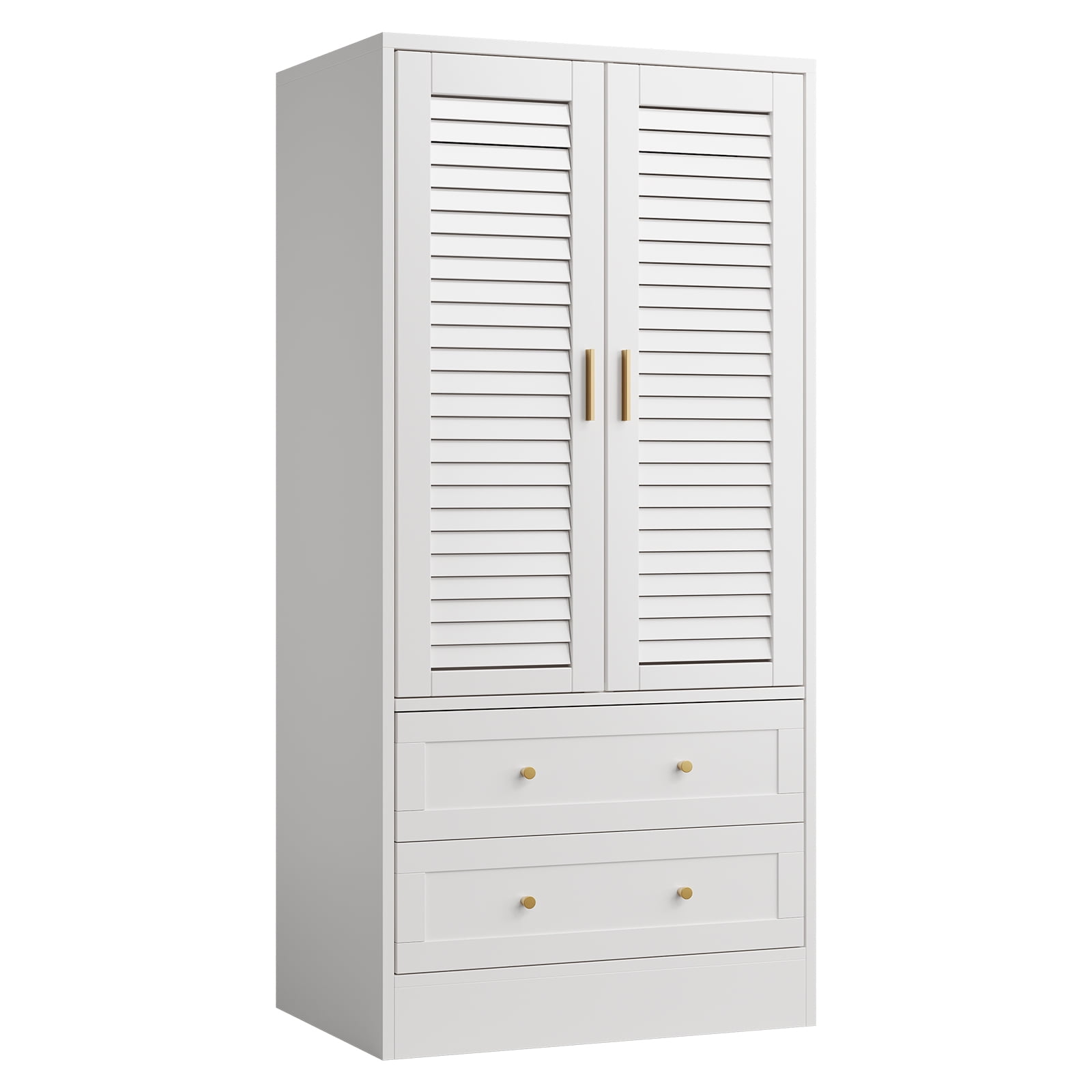 Wardrobe Armoire Closet with 2 Shutter Doors, White Wardrobe with ...