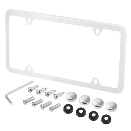 Unique Bargains White Car License Plate Frame Stainless Steel 4 Holes ...