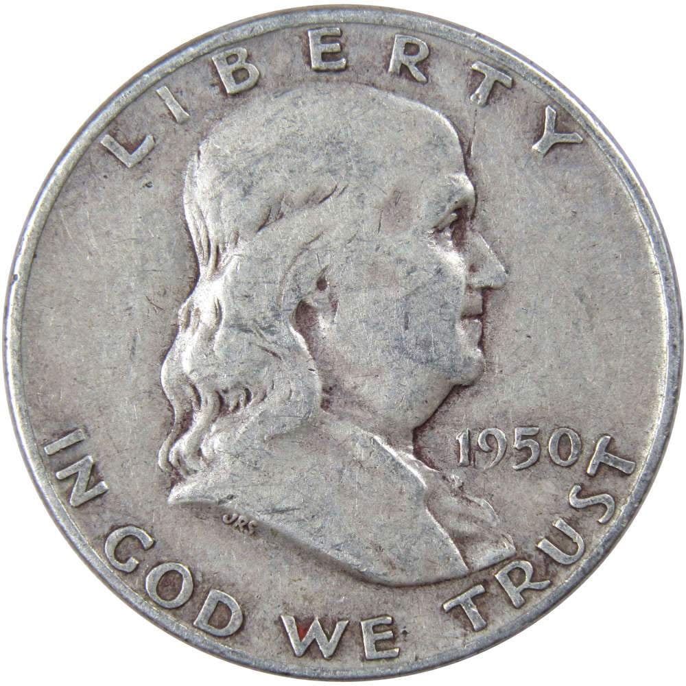 1950 D Franklin Half Dollar F Fine 90% Silver 50c US Coin Collectible ...