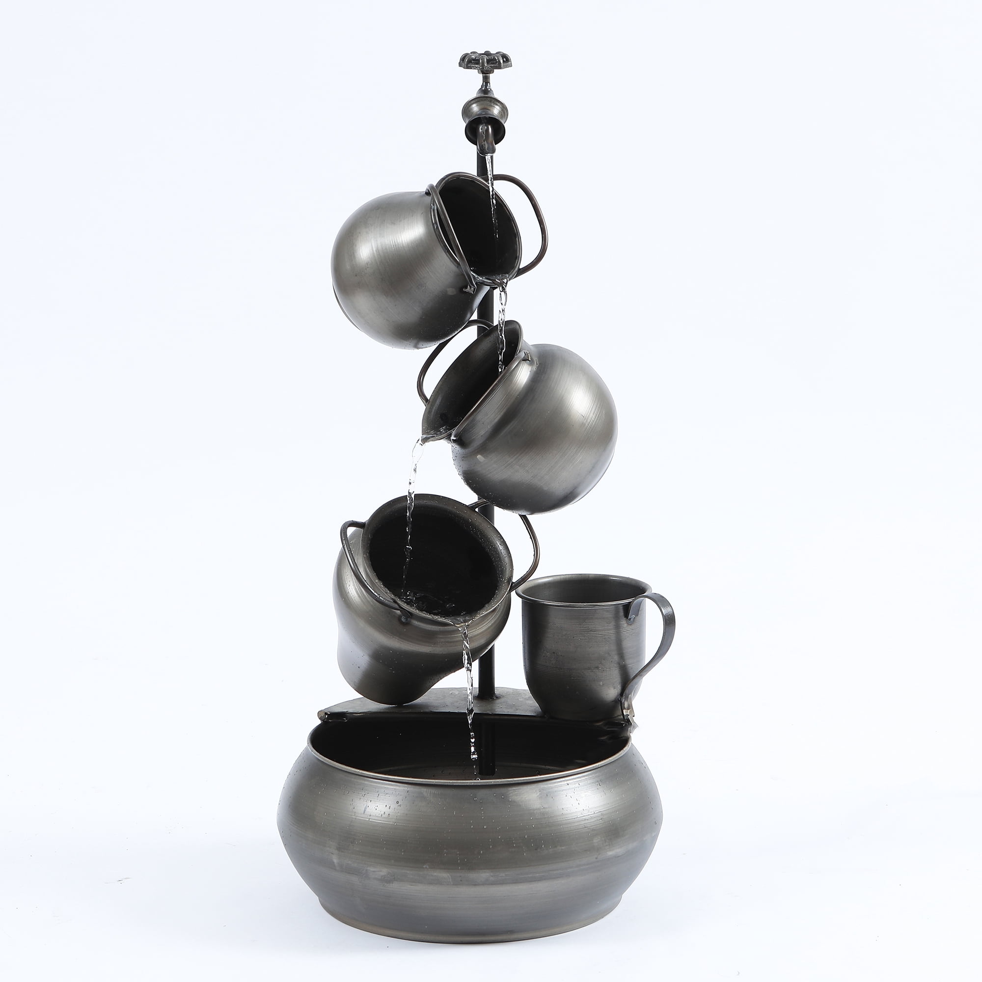 Metal Cascading Jugs 31.5in. H Fountain with Side Planter - Walmart.com
