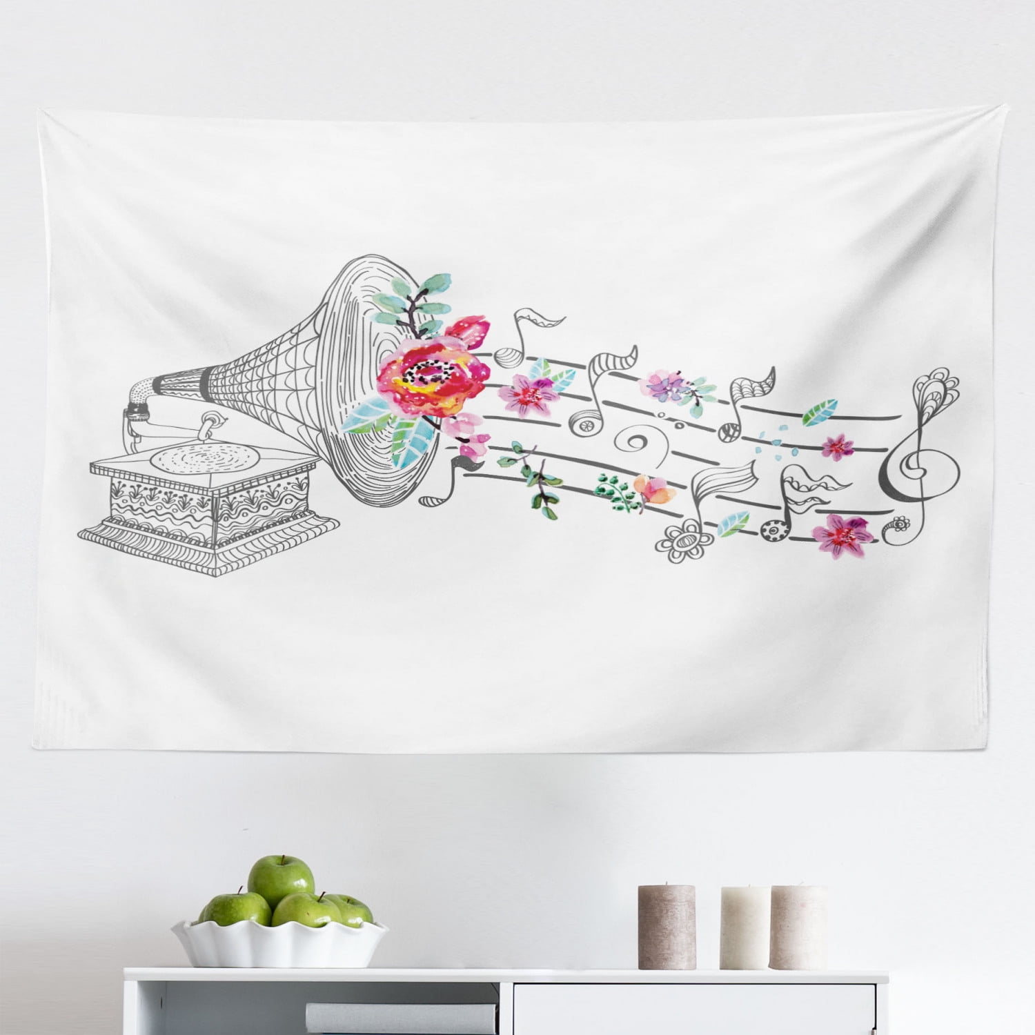 Music Tapestry, Colorful Artwork with Musical Notes and Butterflies ...