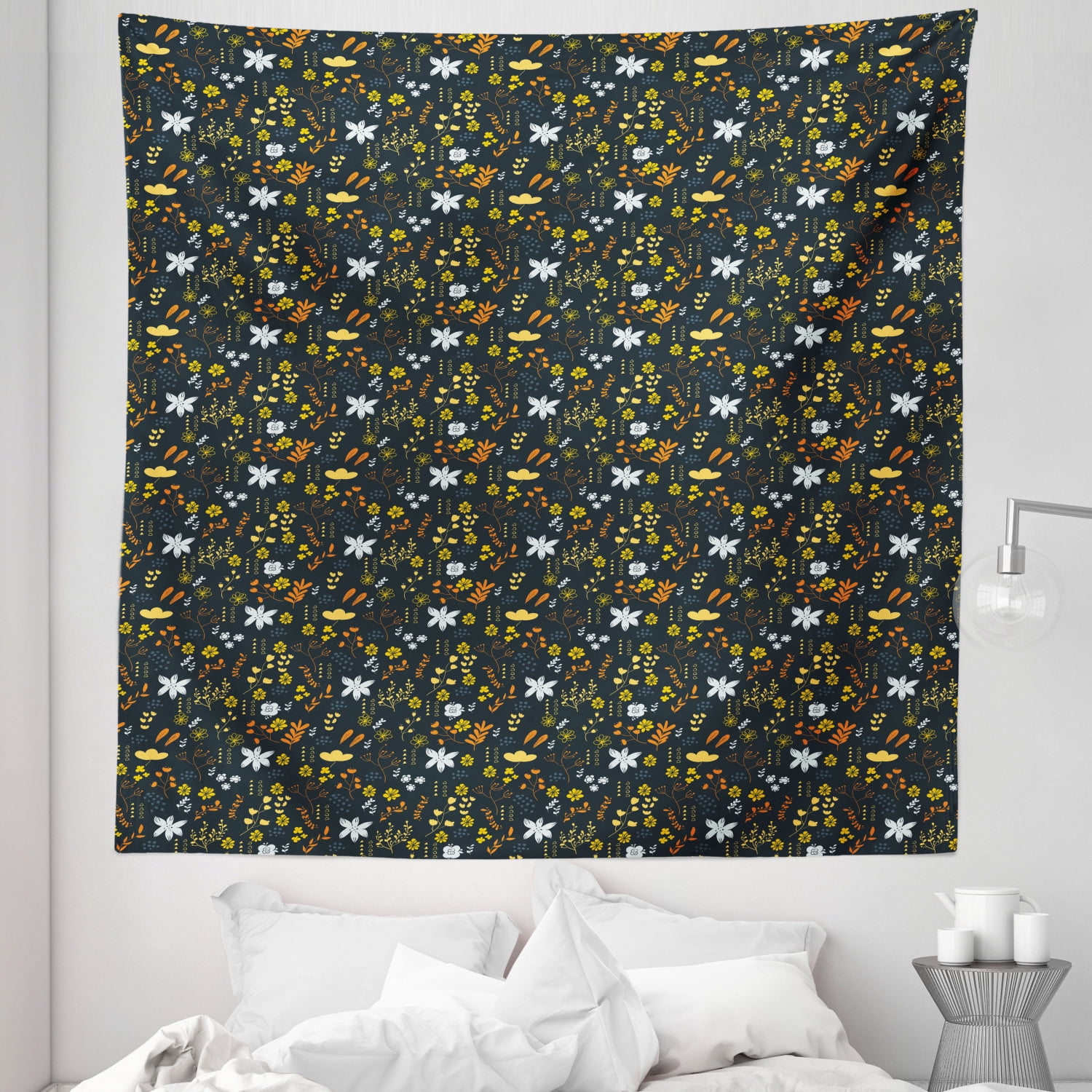 Spring Tapestry, Doodle Art Pattern with Different Blossoms Leaves Dots ...