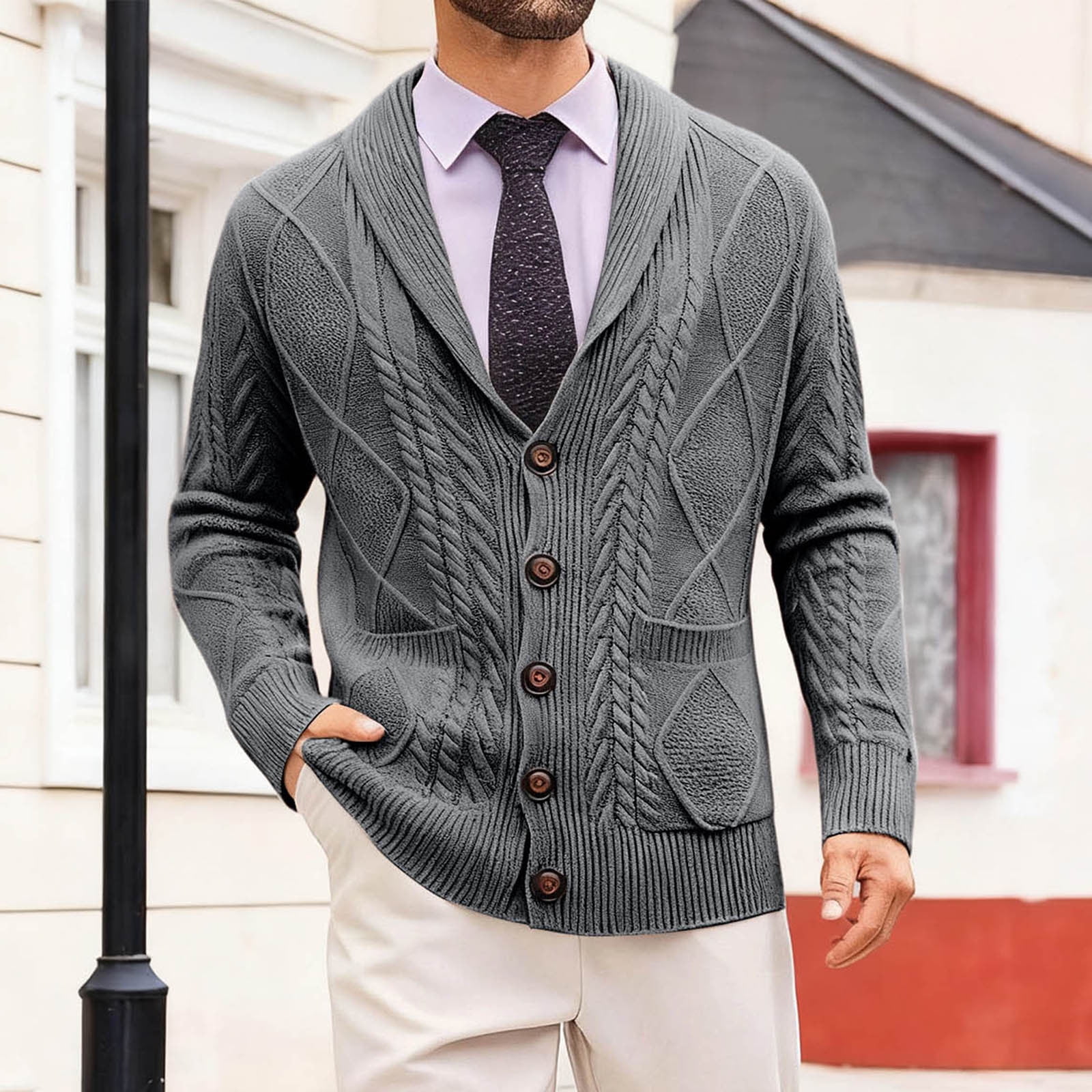 Click here for Kalauyu Mens Shawl Collar Cardigan Sweater Slim Fi... prices