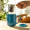 20oz Porcelain Tea Mug with Infuser and Lid, Steel Blue, Microwave Safe ...