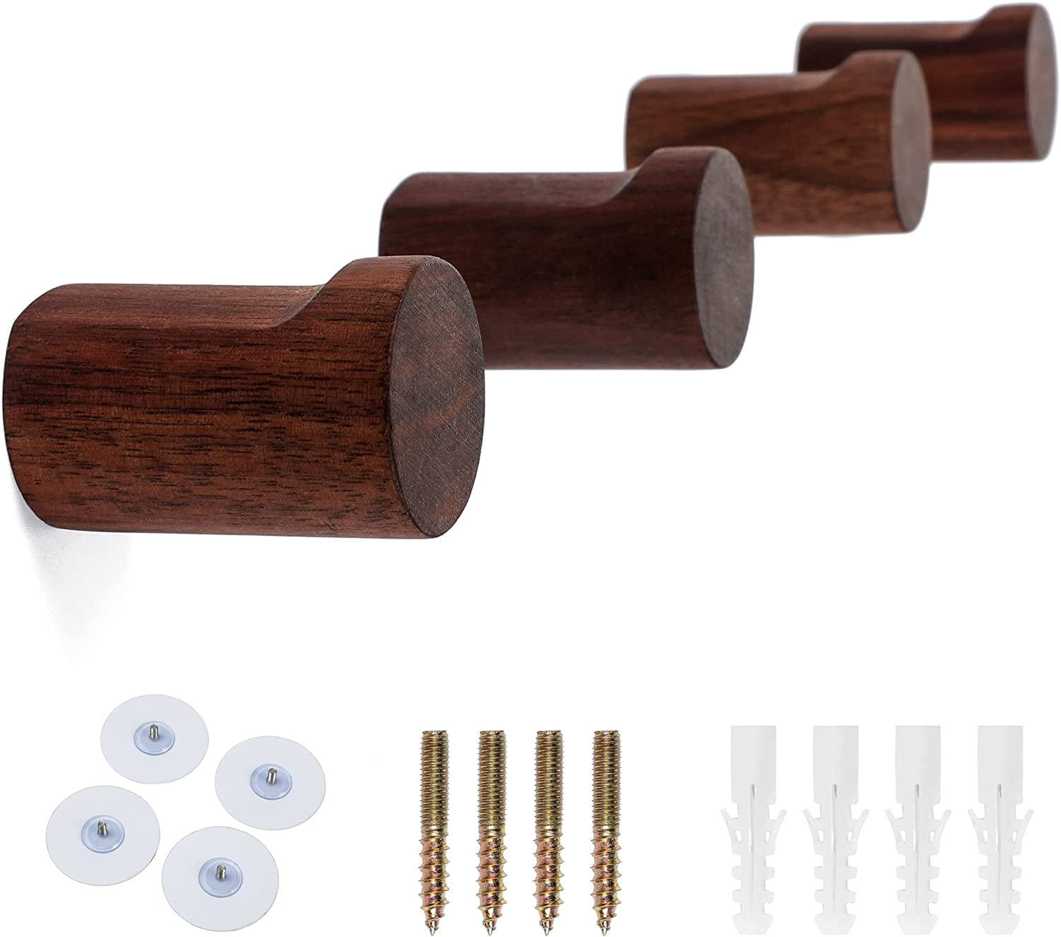 Wood Wall Hooks 4 Pack Coat Hooks Wall Mounted Solid Wooden Decorative ...