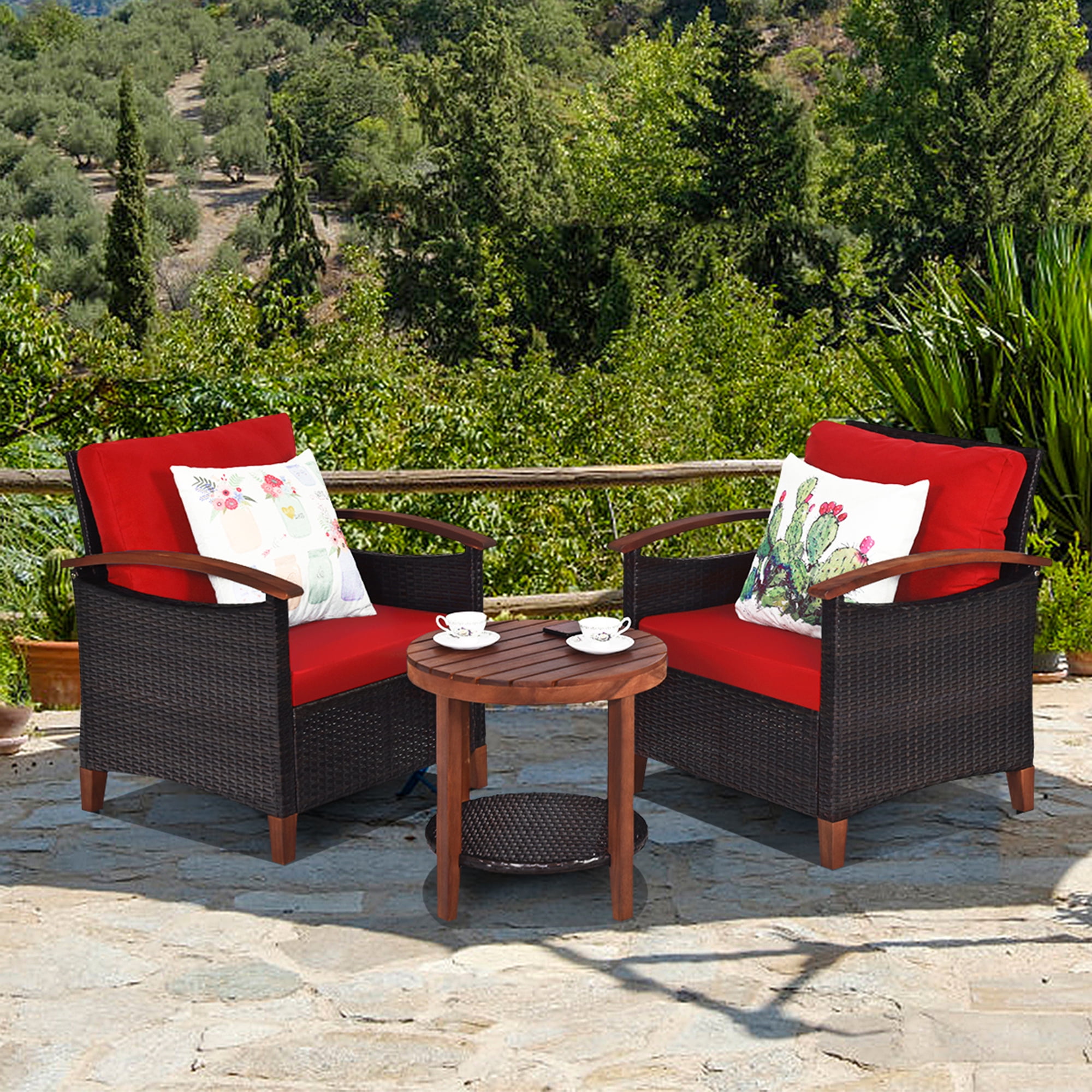 Click here for Gymax 3pcs Patio Wicker Rattan Conversation Set Ou... prices