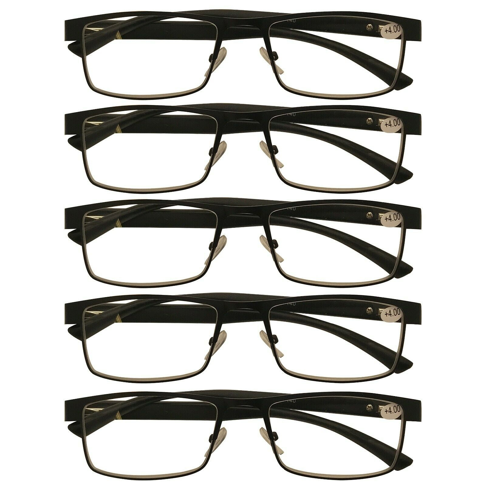 5 Packs Mens Rectangle Metal Frame Reading Glasses Black Spring Hinge ...