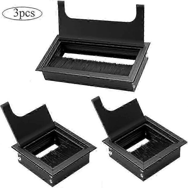 Cable Pass-Through Cover 3 Pieces Square Black Cable Pass-Thru Built-in ...