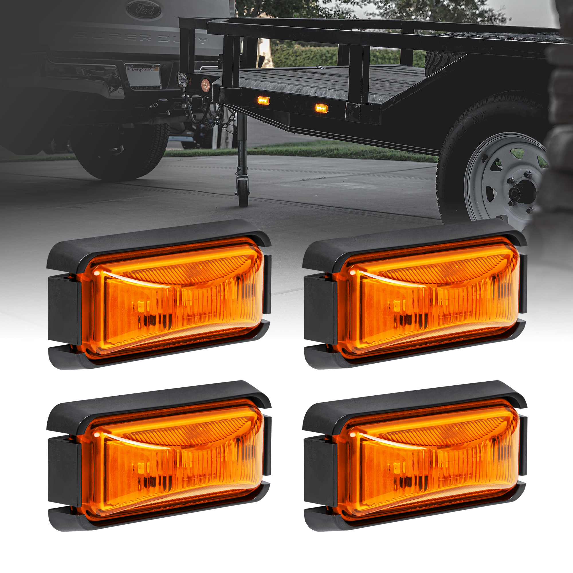 4pc 2.5" Amber LED Trailer Marker Light Black Bezel DOT FMVSS 108 SAE ...