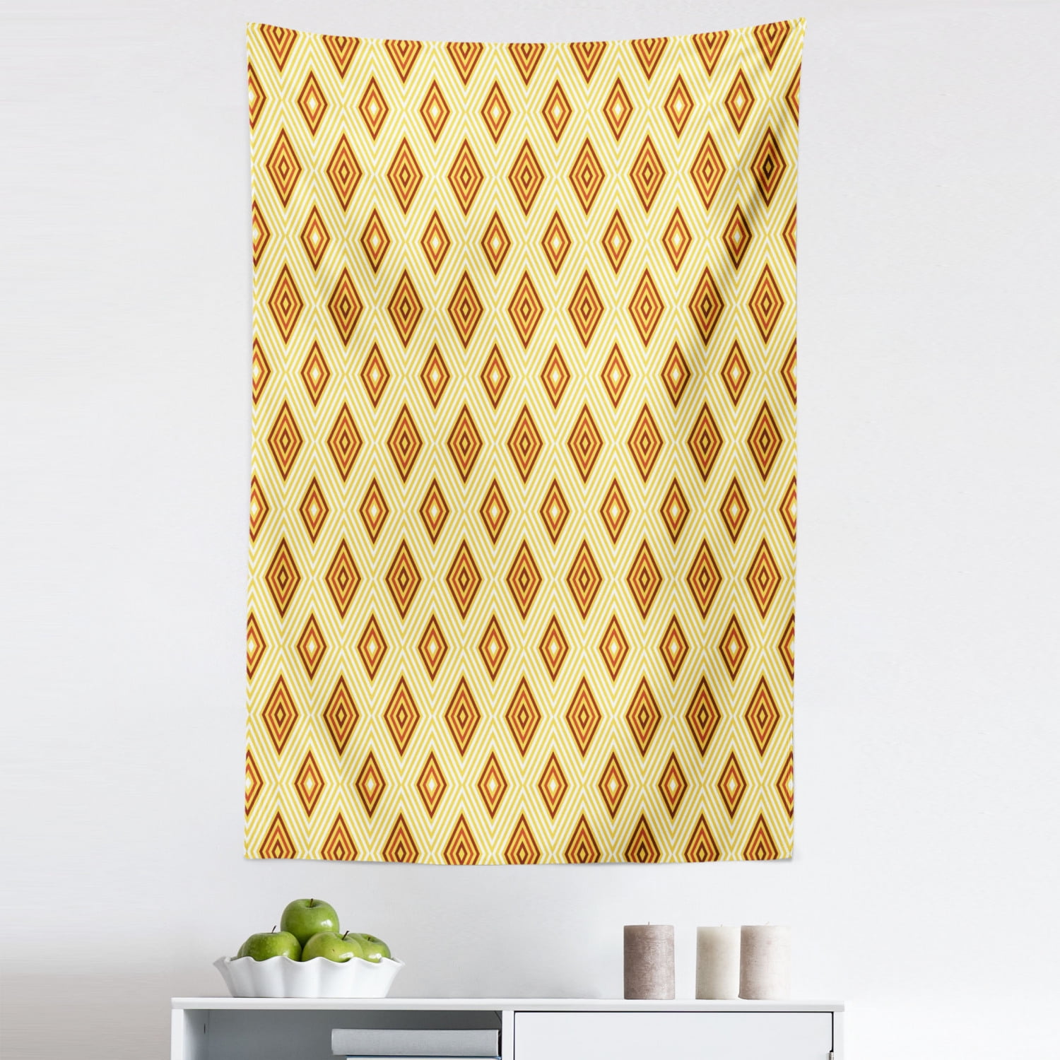 Retro Tapestry, Old Fashioned Diamond Shapes with Inner Lines Sixties ...