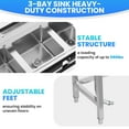3-Bay Stainless Steel Sink Free Standing Utility Sink Kitchen Sink 3 ...
