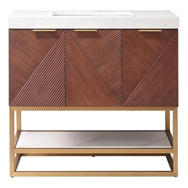 Vinnova San 42" Single Sink Wood Bath Vanity with Grain Stone in ...