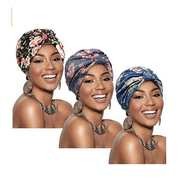 3 Pieces Turbans for Women Soft Pre Tied Knot Fashion Pleated Turban ...