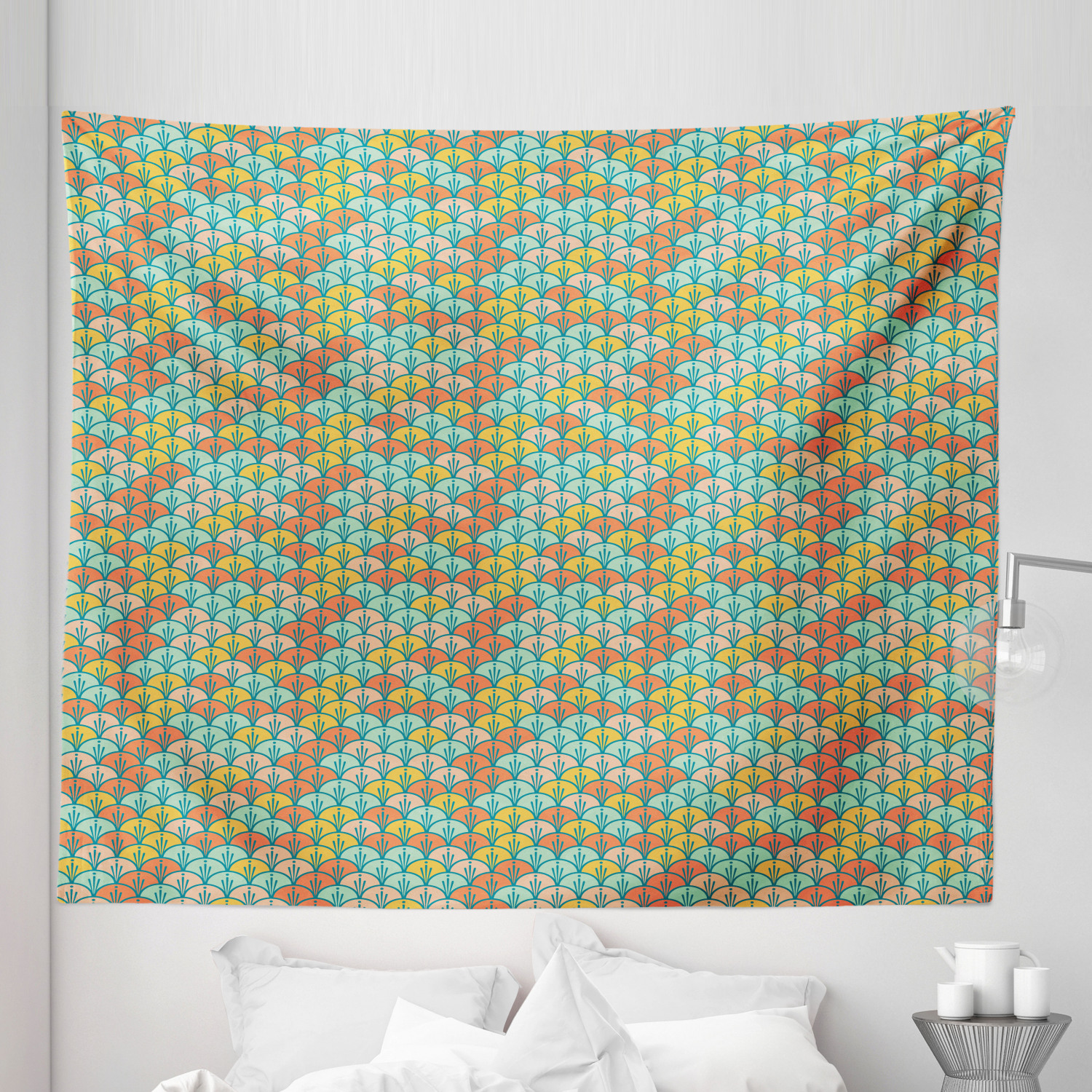Orange and Turquoise Tapestry, Abstract Scales Pattern in Pastel Colors ...