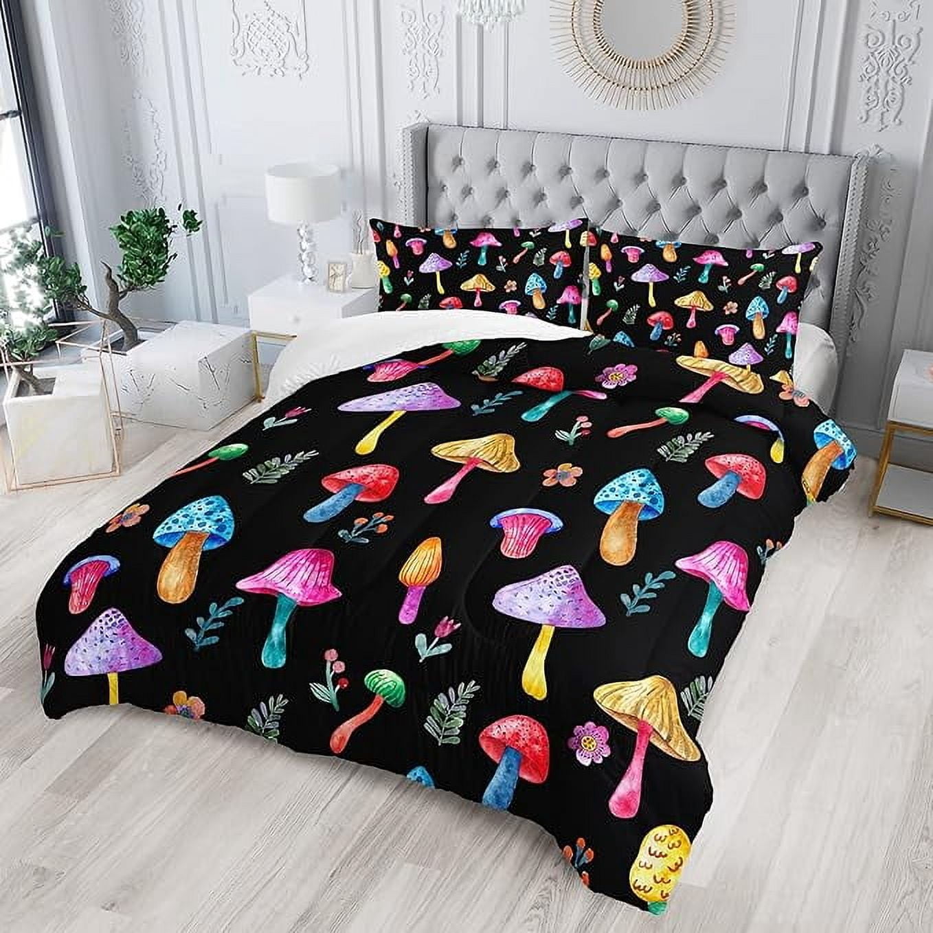 Colorido set de edredón de hongos Queen Size Kids Mushroom Flora Bed ...