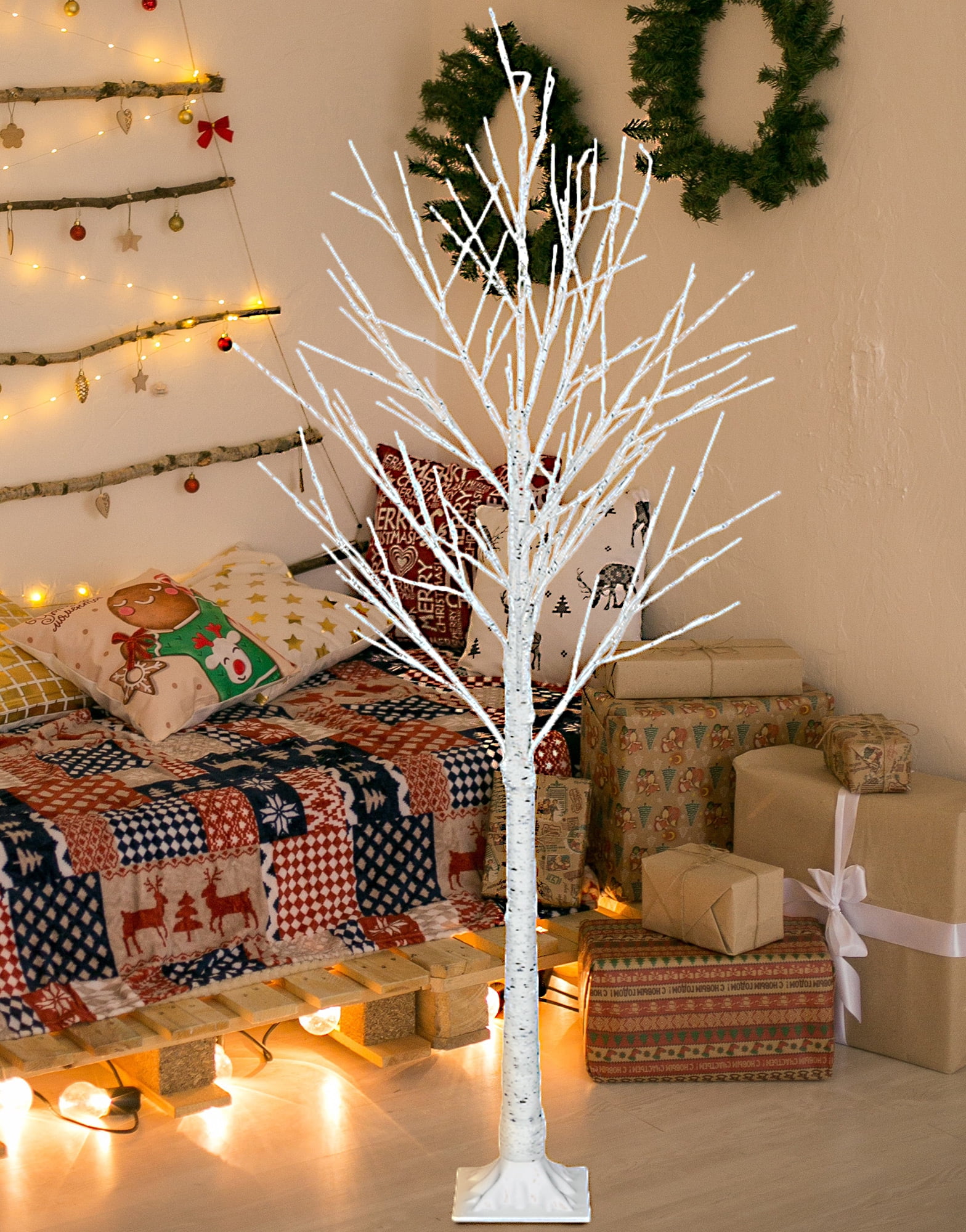 Seizeen 6FT Birch Tree, Lighted Artificial Tree, XXL Snowflake ...