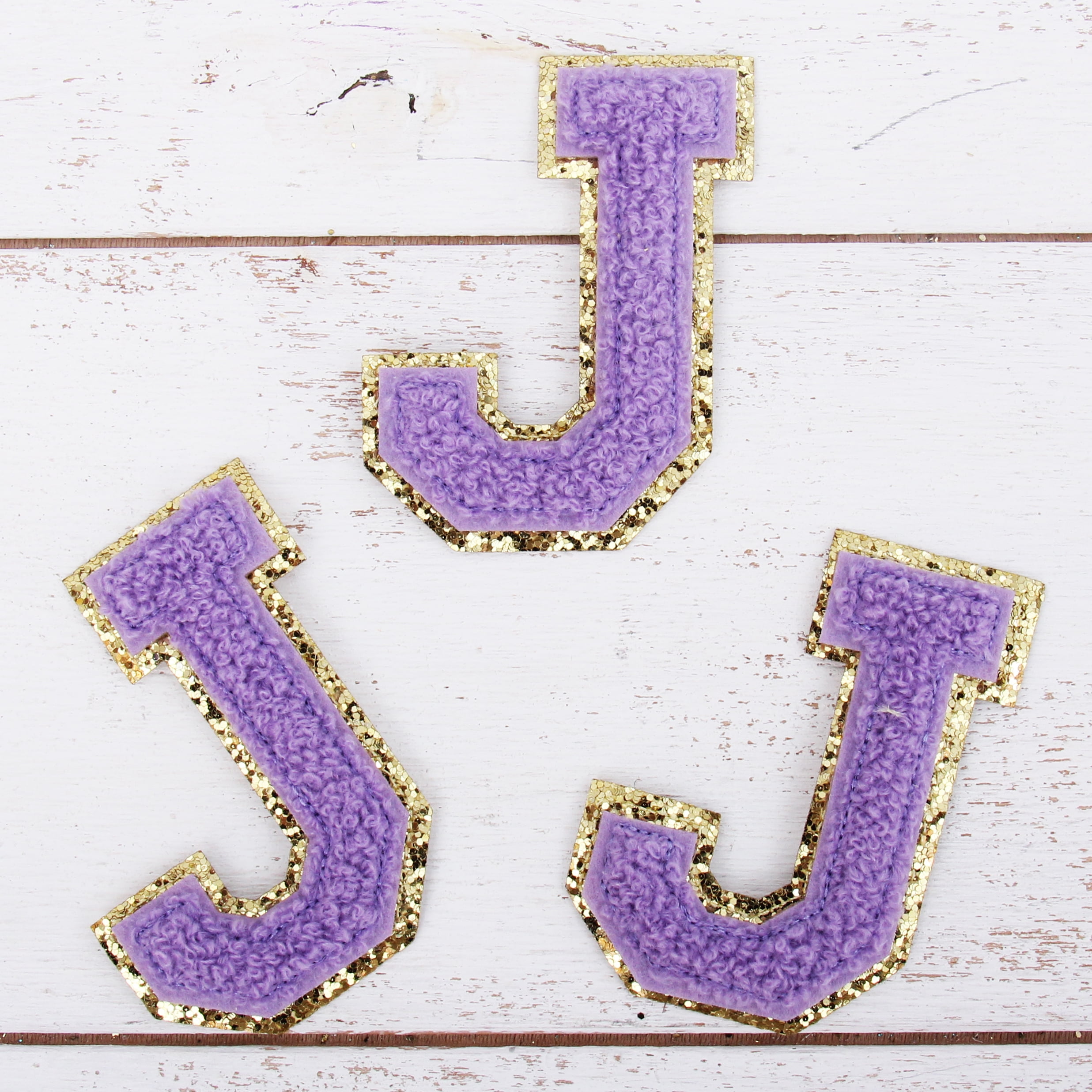 3 Pack Chenille Iron On Glitter Varsity Letter "J" Patches - Lavender ...