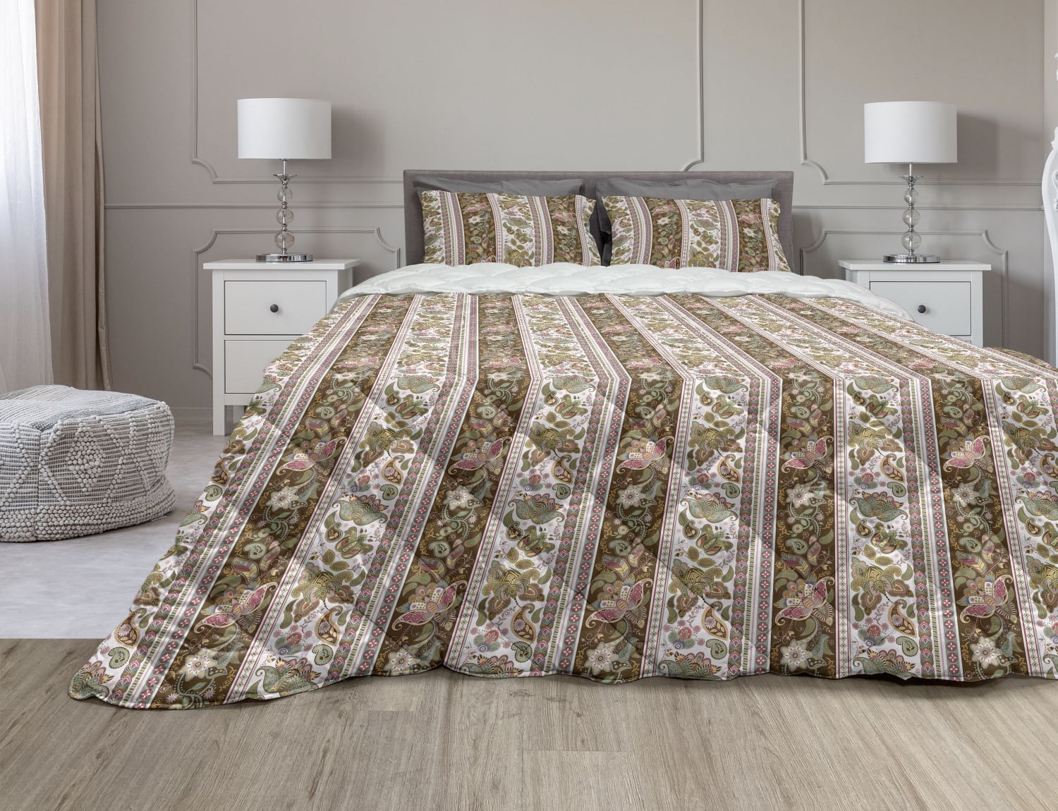 Orient Comforter & Sham Bedding Set, Middle Eastern Persian Floral ...