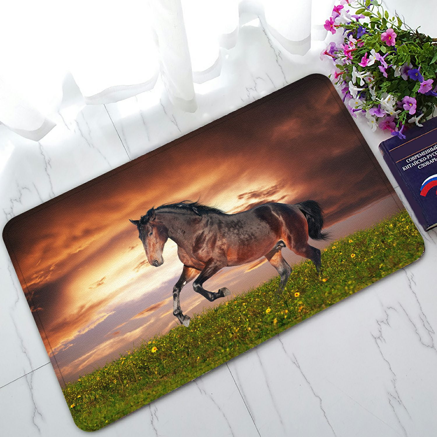 PHFZK Wild Animal Art Doormat, Beautiful Brown Horse Running Gallop ...