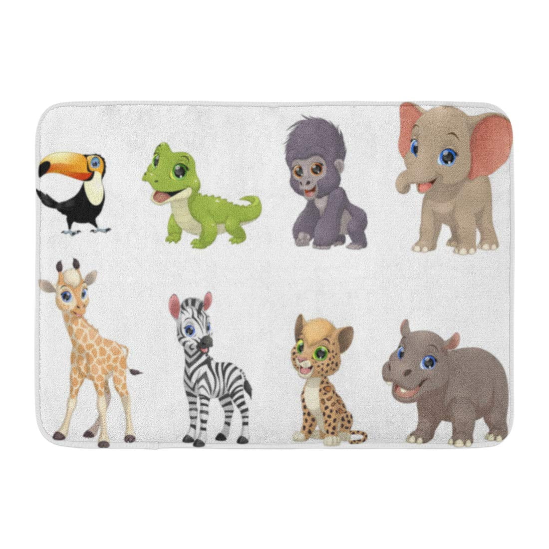 GODPOK Hippo Zebra of Funny Exotic Animals on White Cartoon Zoo Rug ...