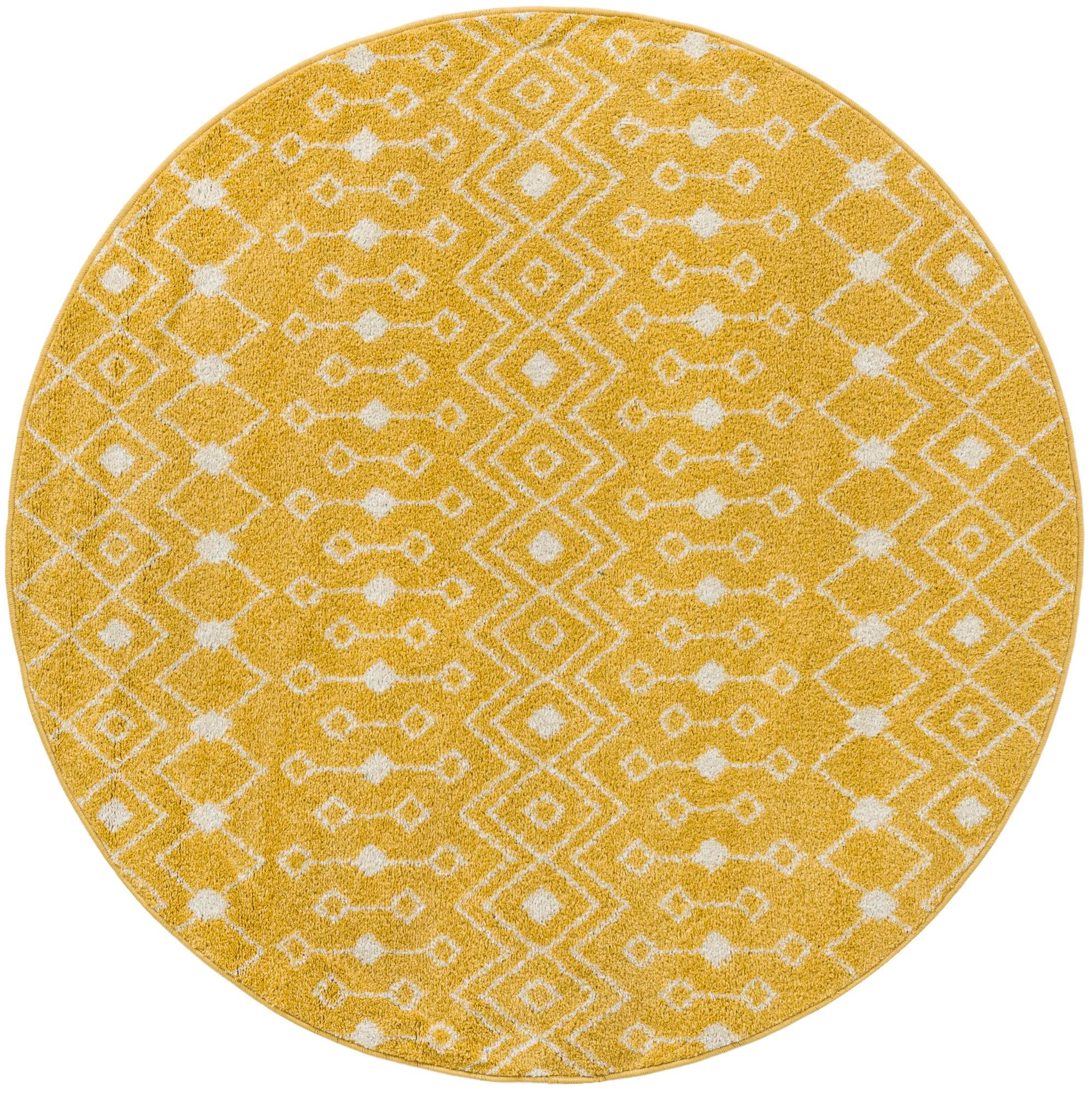 Rugs.com Moroccan Trellis Collection Rug – 5 Ft Round Yellow Medium Rug ...
