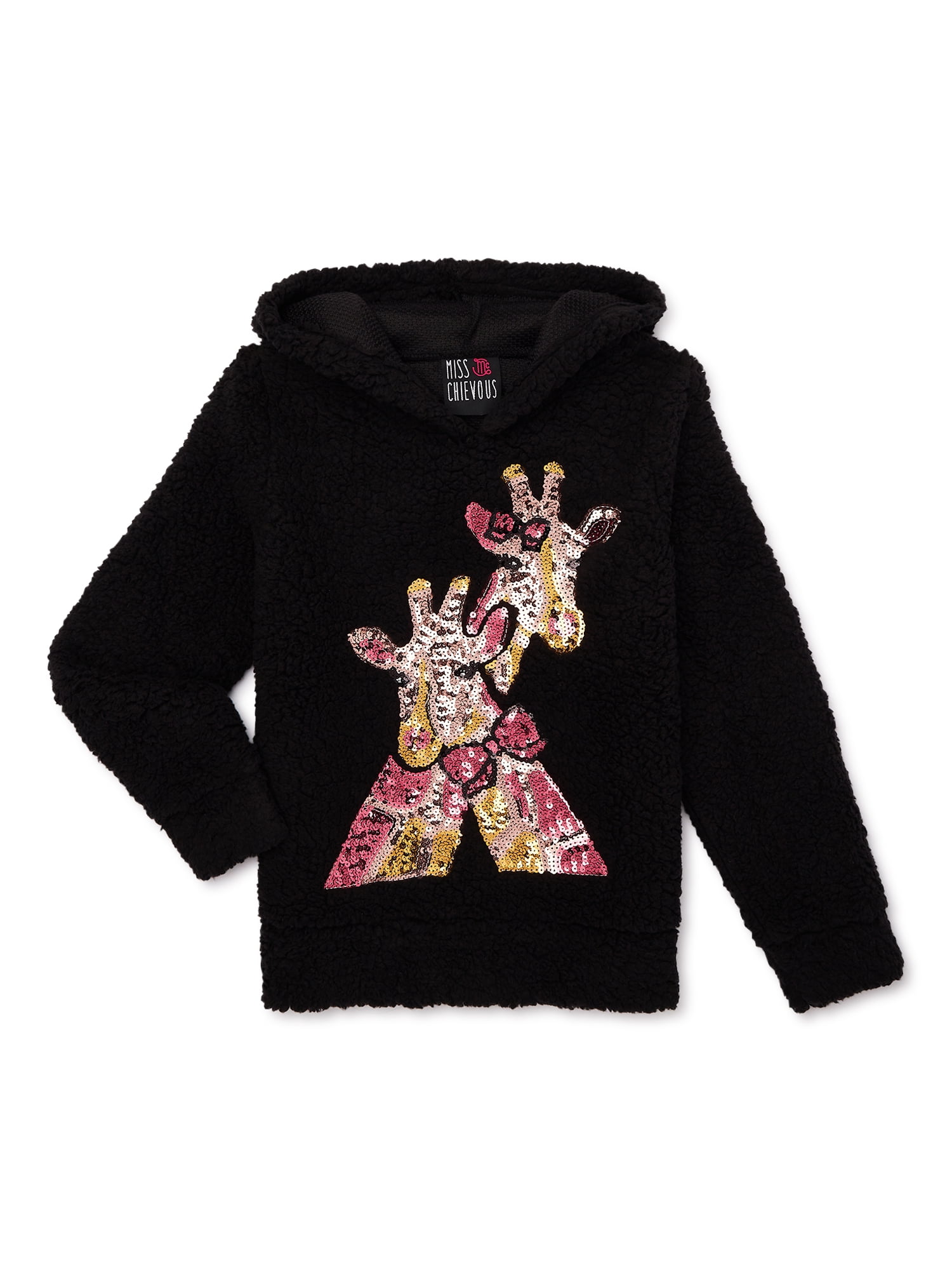 Miss Chievous Girls Sequin Critter Faux Sherpa Pullover Hoodie, Sizes 4 ...