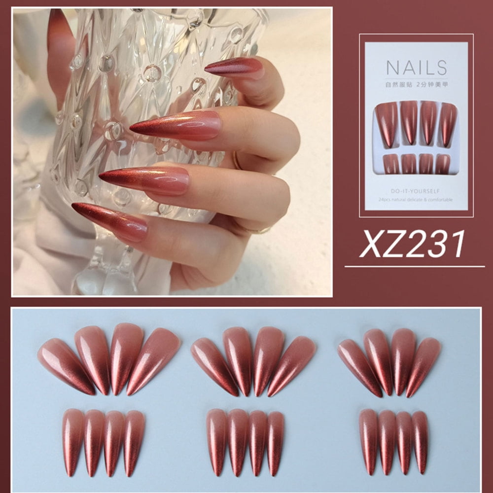 Pointy Gradient Color Fake Nails Elegant French Long False Nails For ...