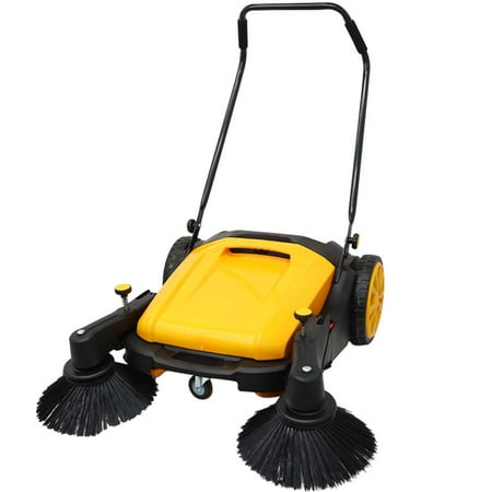 INTBUYING Triple Brush Push Power Pavement Sweeper Walk-behind Sweepr ...