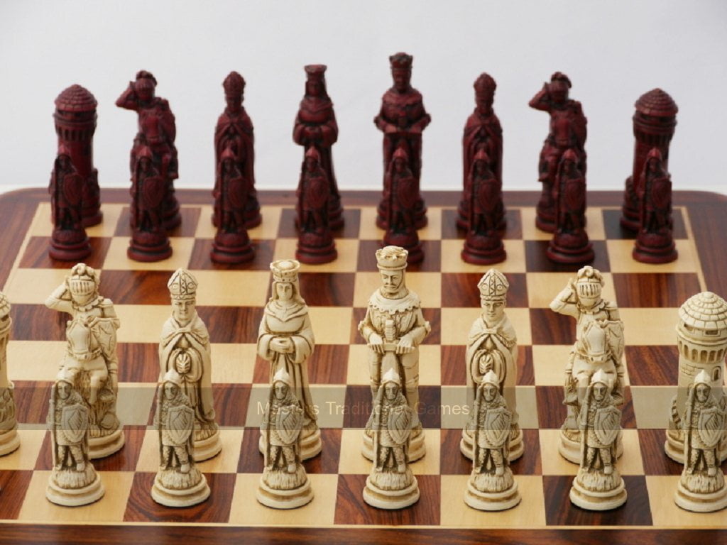 Berkeley Chess Camelot Ornamental Chess Set (cream and red, board not ...