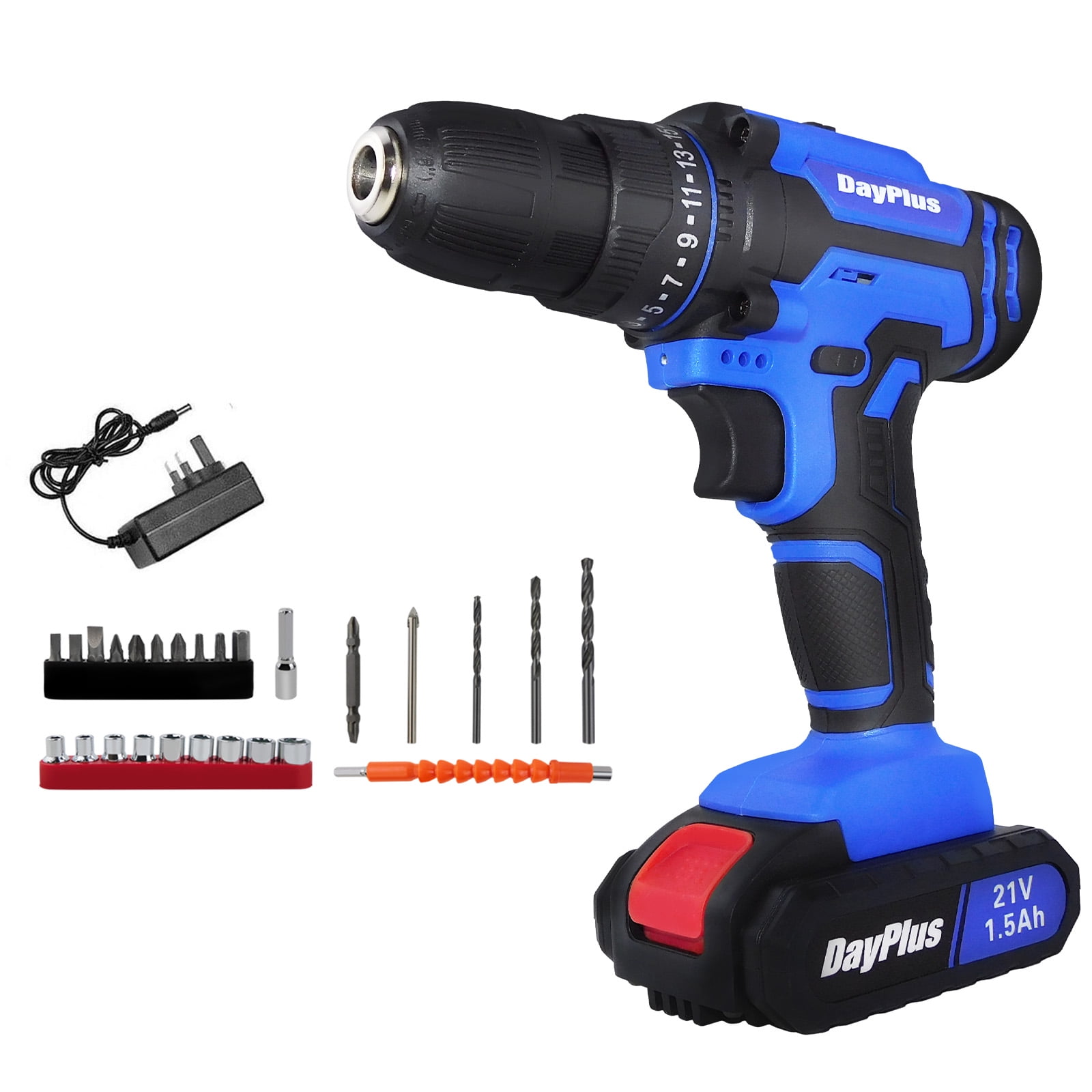 21V Cordless Drill Driver Screwdriver with 1500mAH Li-ion Battery and ...