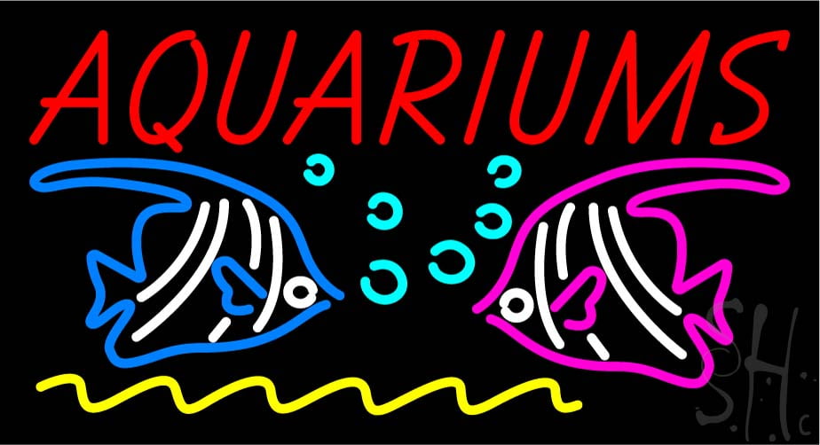 Aquariums Fish Logo LED Neon Sign 13" Tall x 24" Wide - inches Black ...