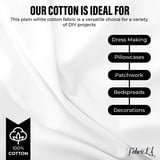 FabricLA White Cotton Lawn Fabric | 60” inches Wide | 2 Yards Length ...