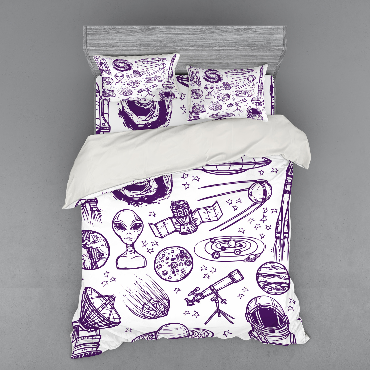 Outer Space Duvet Cover Set, Minimalist Space Graphic Satellite Orbit ...