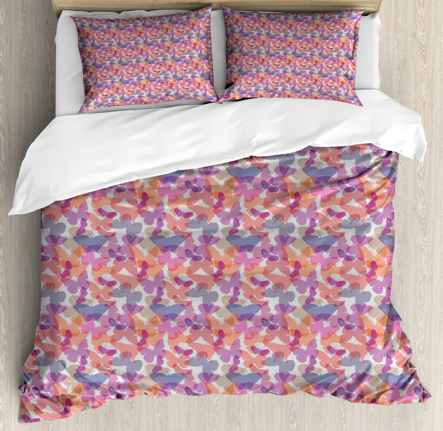 Muted Colors Duvet Cover Set Queen Size, Charming Layout of Butterfly ...