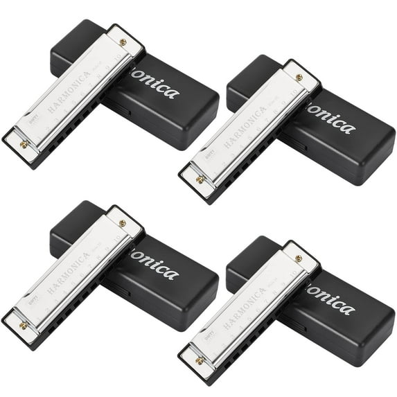 4PCS Key of C 10 Hole 10 Tones Titanium Color Harmonica with Case for ...