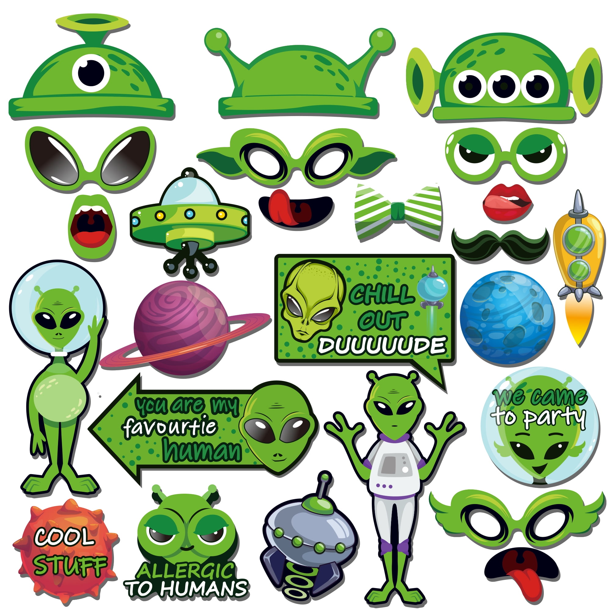 CC HOME 25pcs Alien Patterns Photo Booth Props Railroad Alien Patterns ...