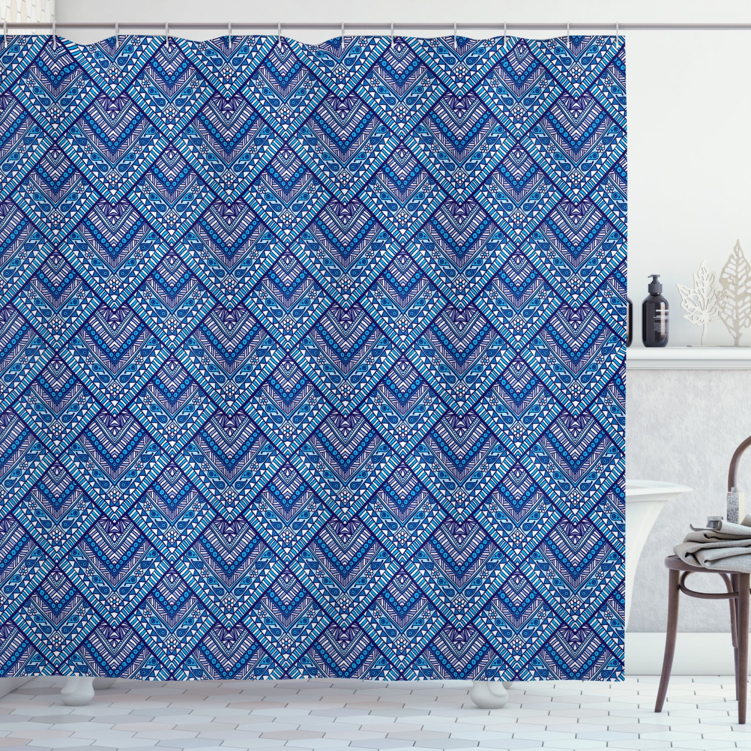 Ambesonne Blue Paisley Shower Curtain Classic Geometry Art 69wx75l