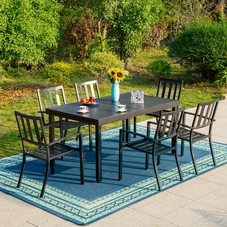 Sophia William 7 Pieces Metal Outdoor Patio Dining Set with Extendable Table Black Size 25
