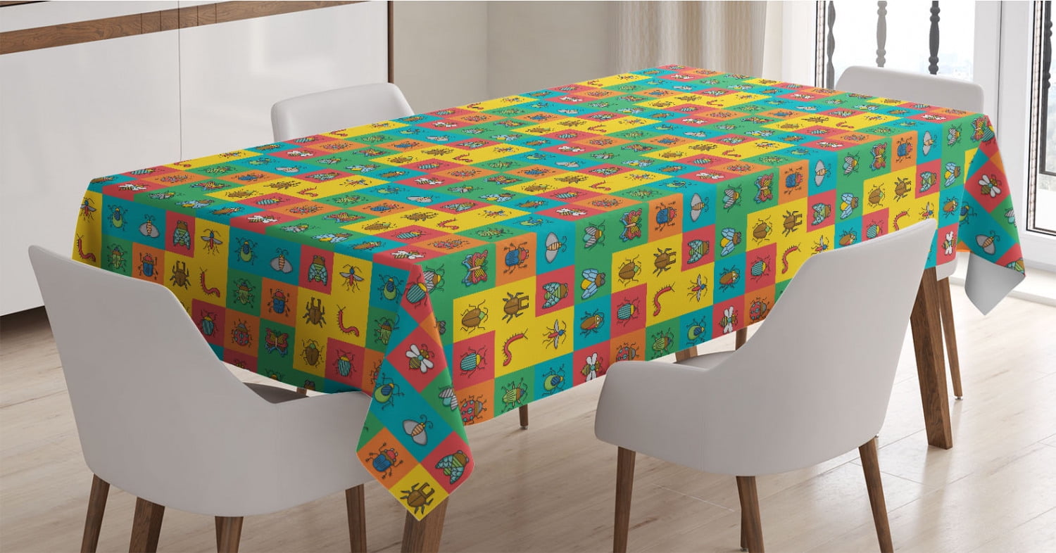 Colorful Tablecloth, Cartoon Image of Bugs as Bumblebee Ladybug ...
