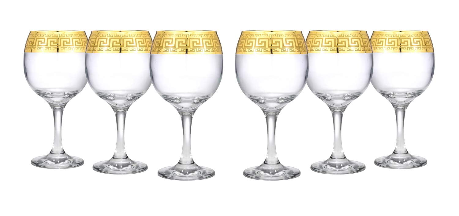 World Gifts Set of 6 Greek Key Pattern Drinkware Wine Goblets - 8.5 oz ...