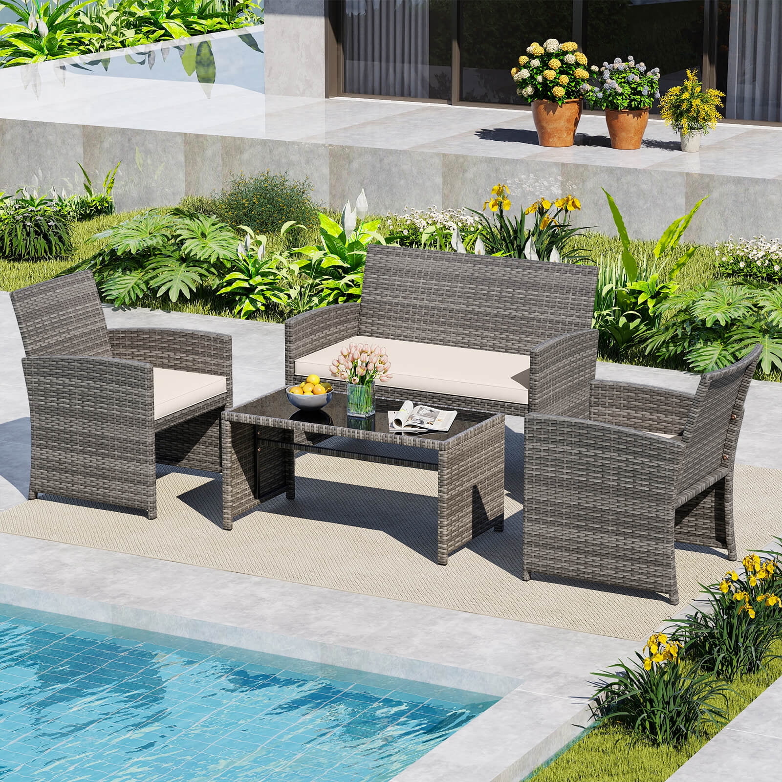 Click here for Costway 4 Pcs Patio Conversation Set With Seat Cus... prices
