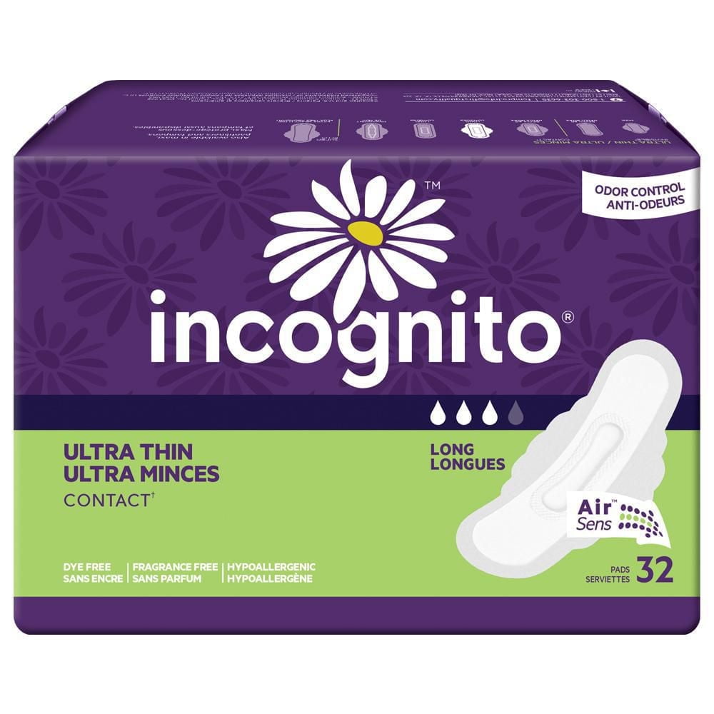 Incognito Ultra Thin Contact Long Winged Pads, 32 pads, Dye free ...