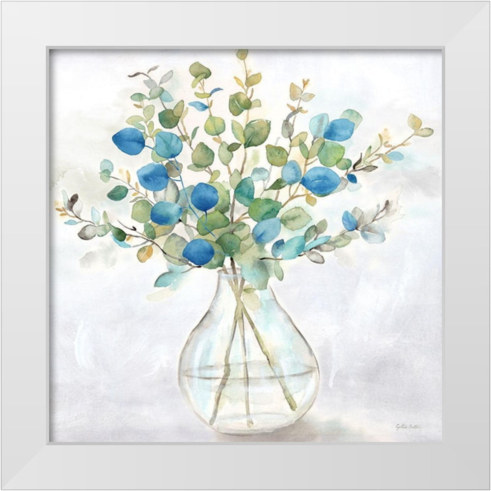 Coulter, Cynthia 26x26 White Modern Wood Framed Museum Art Print Titled - Eucalyptus Vase Navy ...