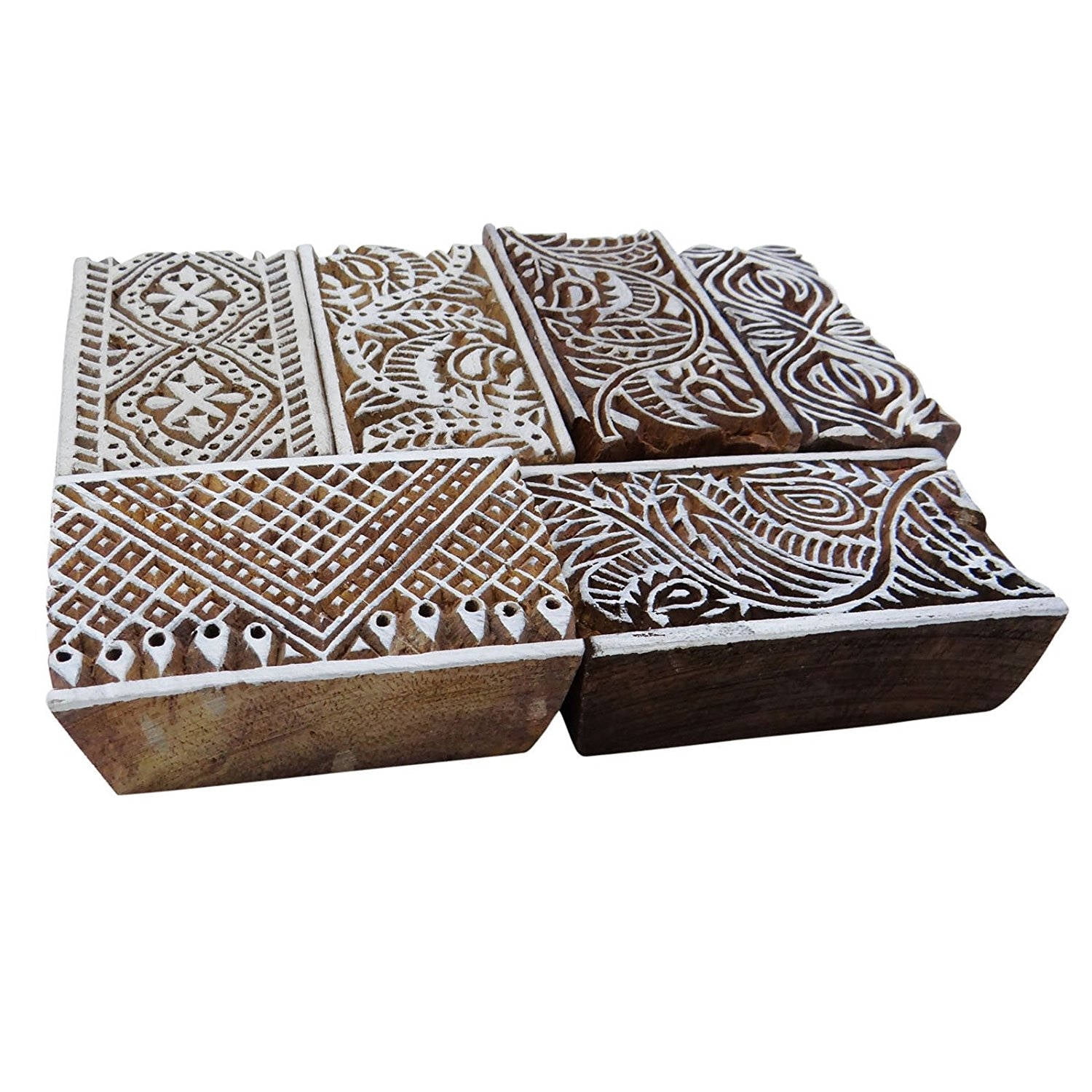 Lot Of 6 Pcs Hand Carved Printing Block Wooden Stamps Border Stamp ...