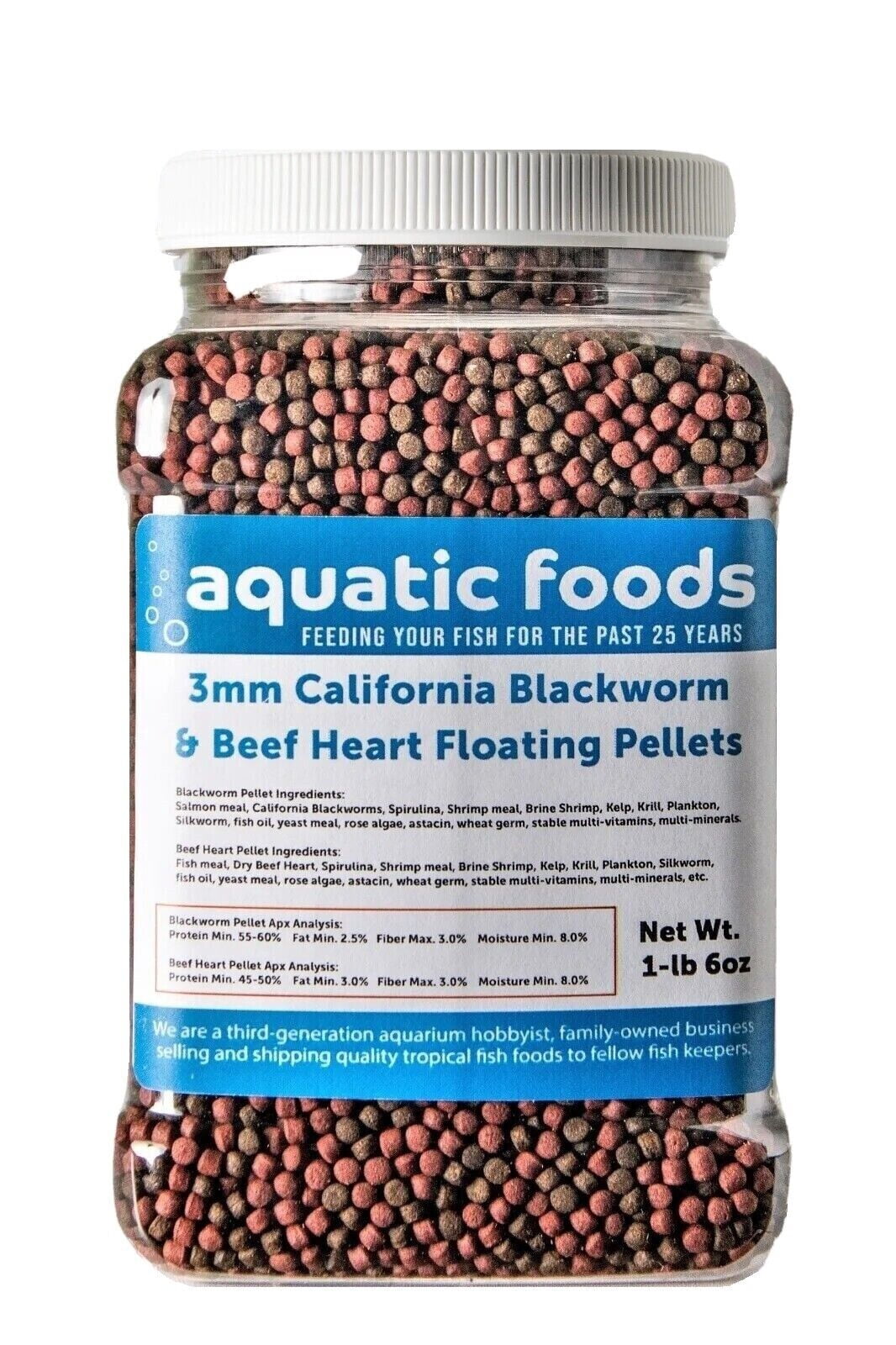3mm California Blackworm & Beef Heart Floating Pellets, for Discus ...