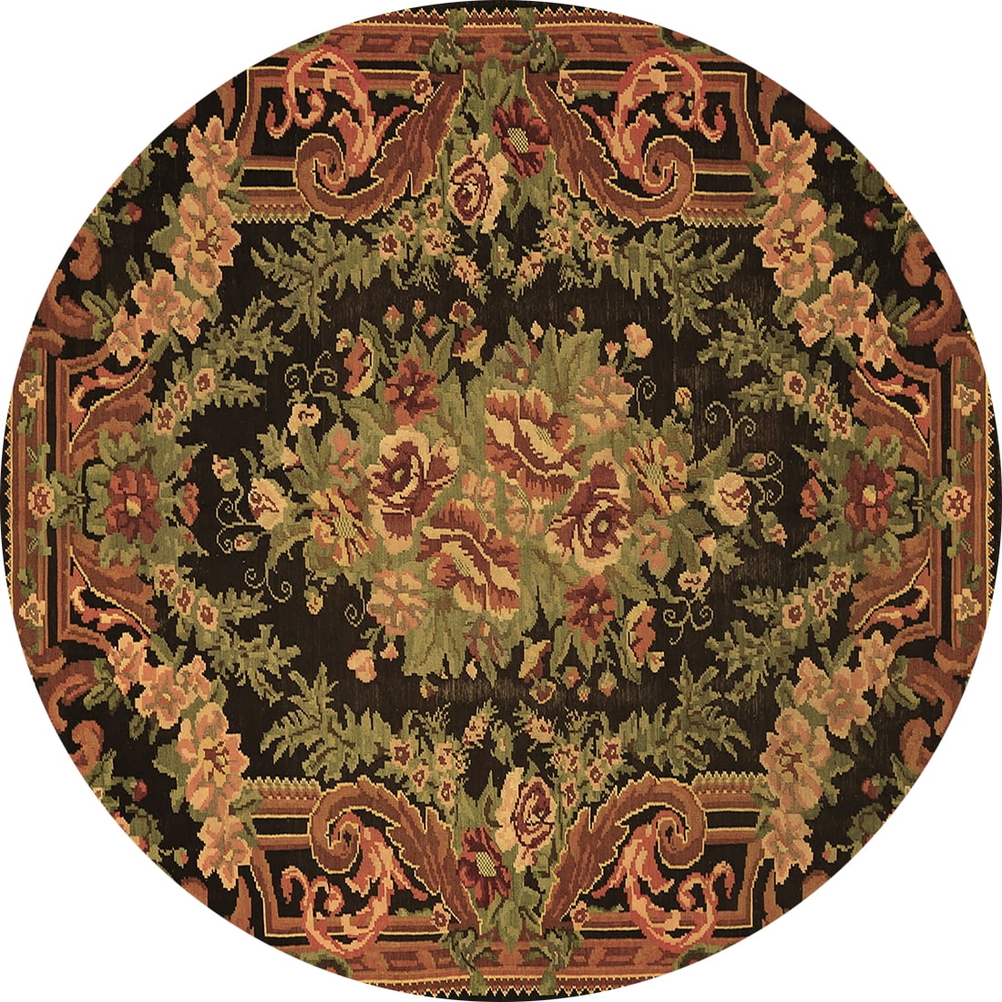 Ahgly Company Indoor Round Medallion Brown French Area Rugs, 5' Round ...