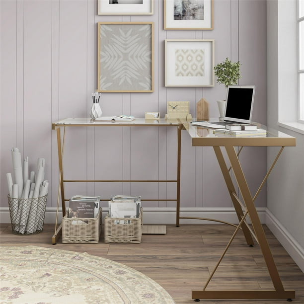 Ameriwood Home Perth Glass L-Shaped Computer Desk, Gold - Walmart.com