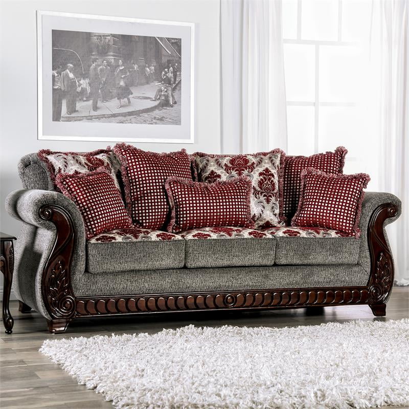 Furniture of America Andrea Traditional Chenille Rolled Arms Sofa in ...