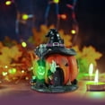 Glowing Halloween Pumpkin House Decoration with Witch and Ghost, Resin ...